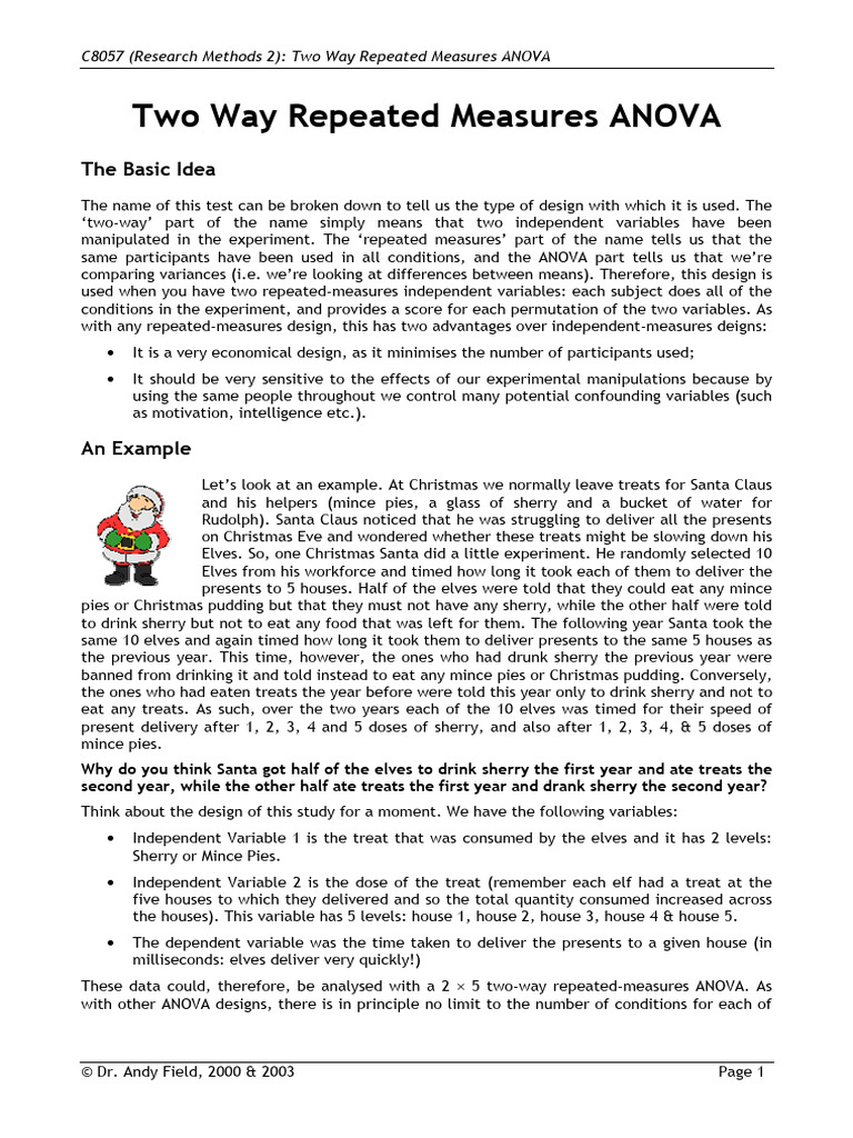 Two-Way Repeated Measures ANOVA Guide | PDF