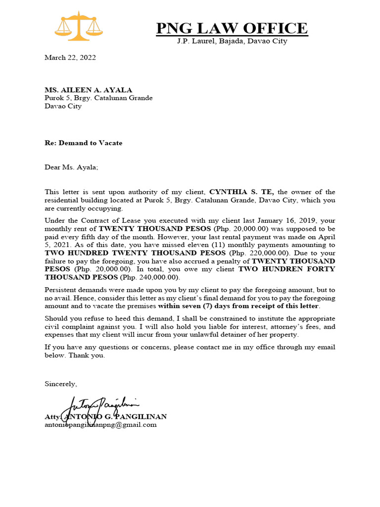 Demand Letter Preparatory To An Ejectment Case | PDF