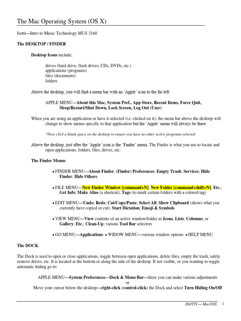 01 - MAC OS X - Handout | PDF