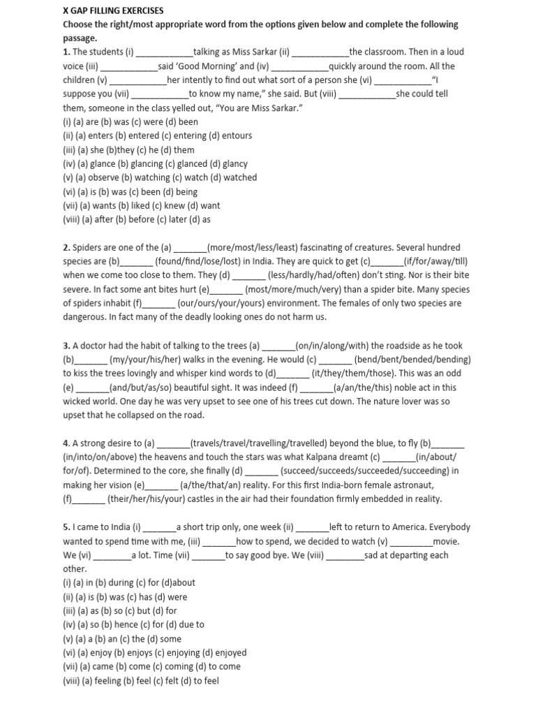 X Gap Filling Exercises | PDF