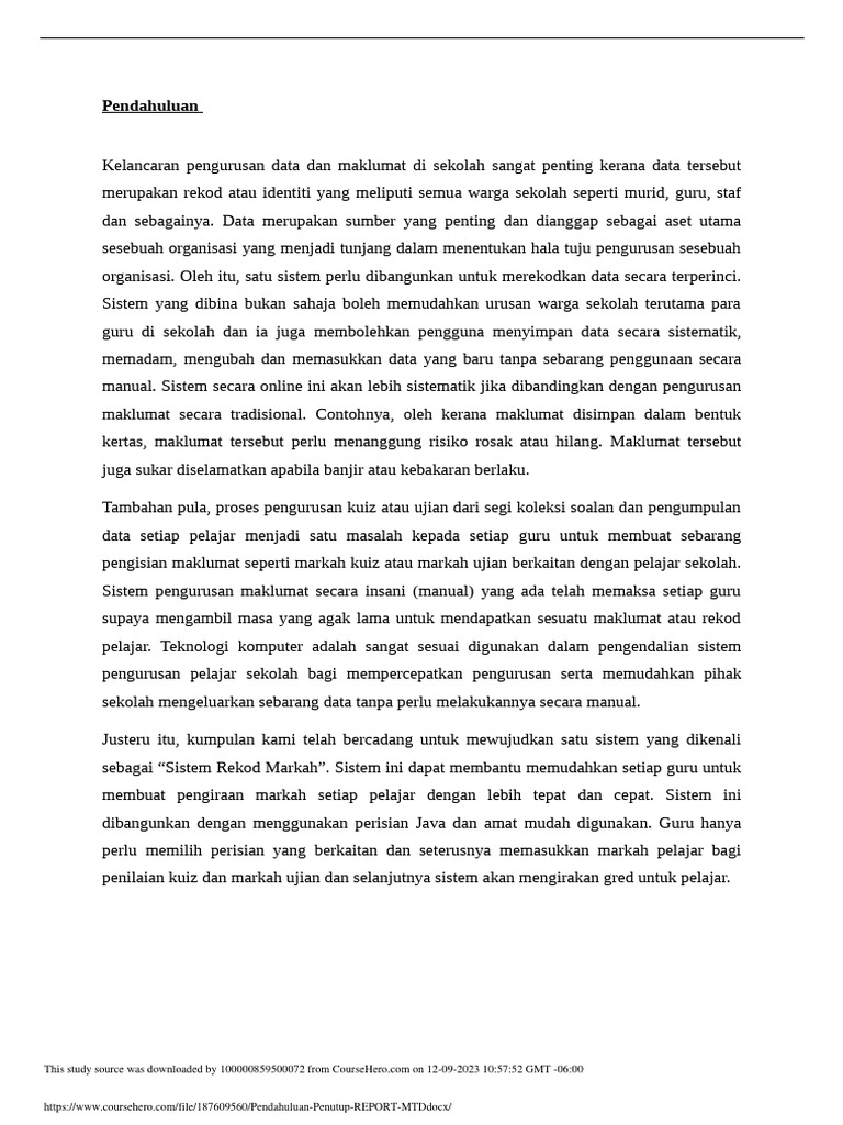 Pendahuluan Penutup REPORT MTD | PDF