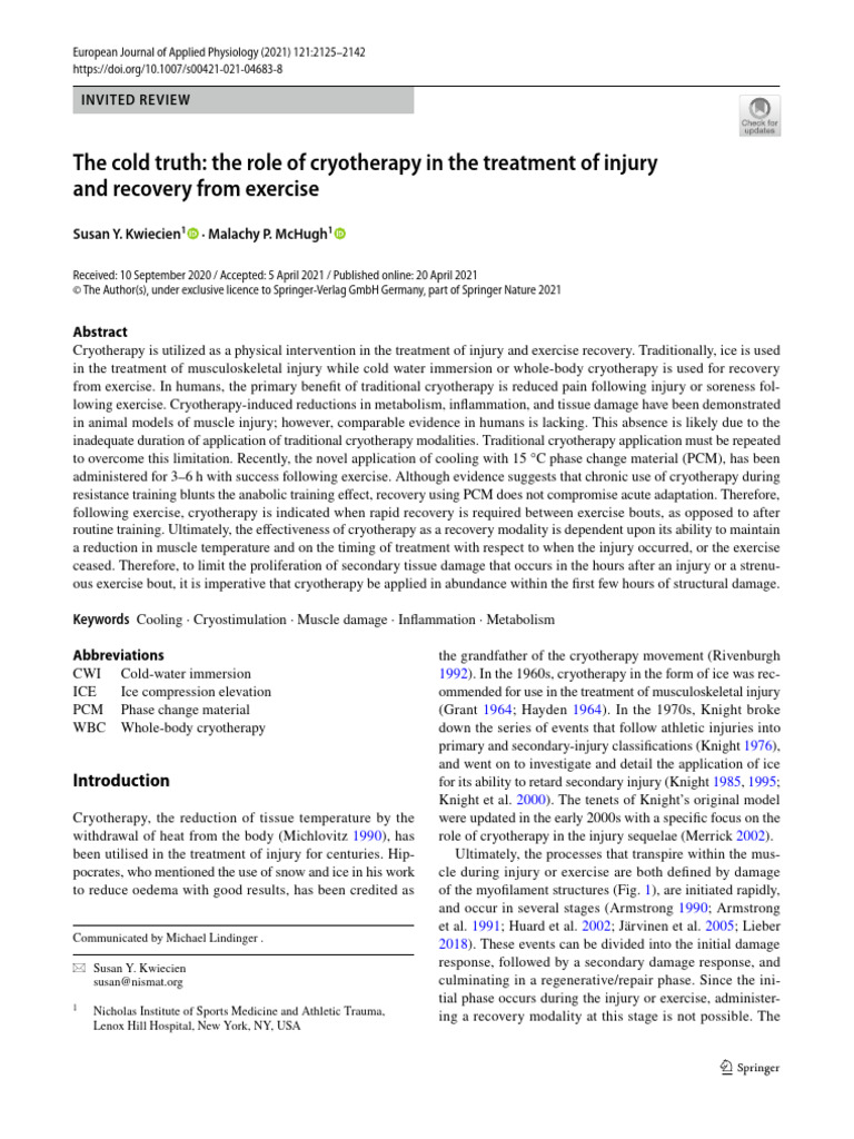 Cryotherapy's Role in Injury Recovery | PDF | Skeletal Muscle ...