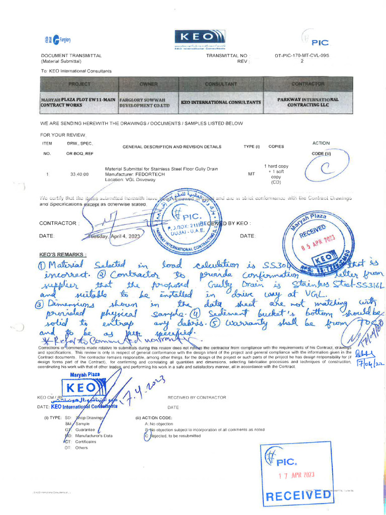 095 R02 - Material Submittal For Stainless Floor Gully Drain - Status C ...