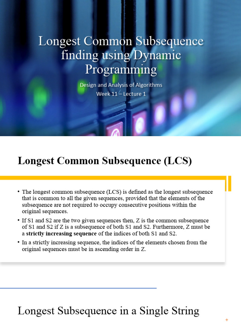DAA - Week 11 - Lecture 1 - Longest Common Subsequence | PDF