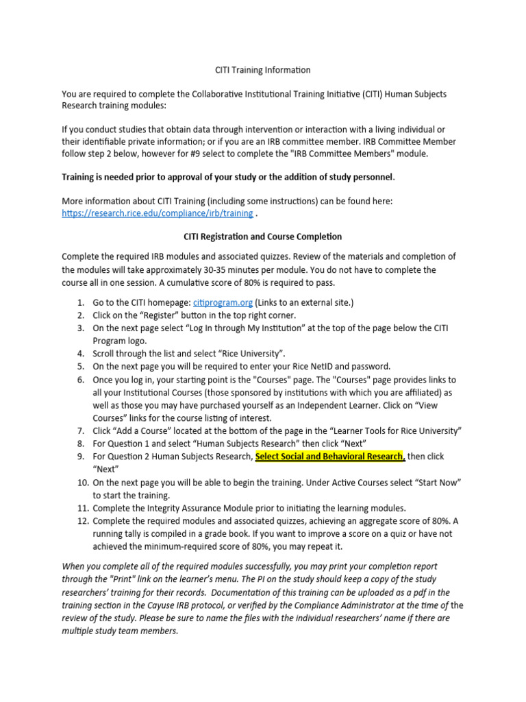 CITI Training Information | PDF