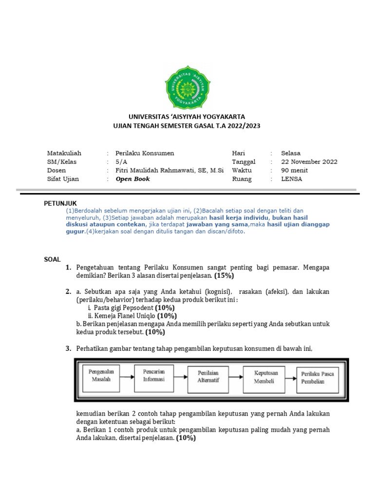 Soal Uts Perilaku Konsumen Gasal 2223 | PDF
