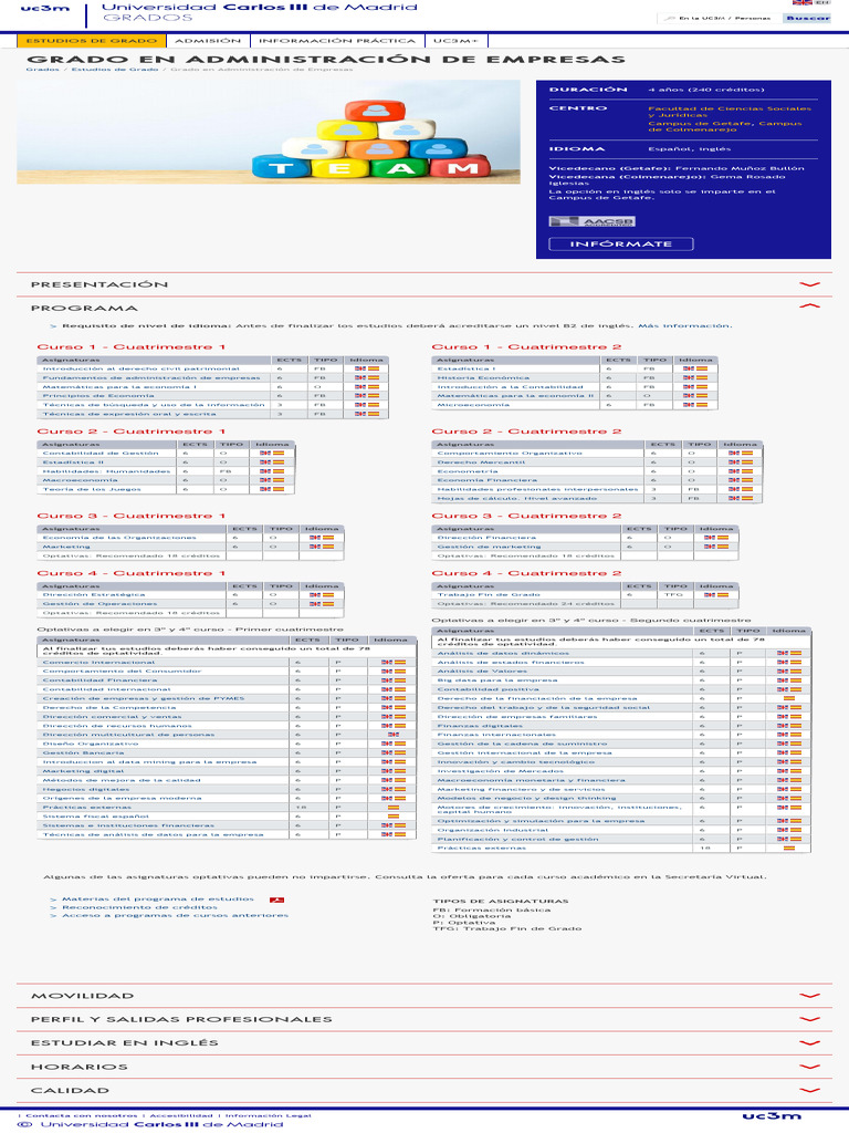 Grado en Administración de Empresas UC3M | PDF