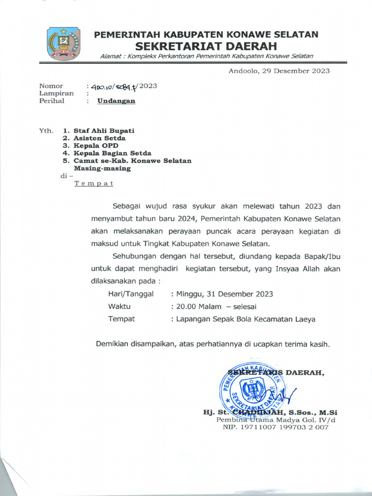 Surat Undangan Setda - OPD | PDF