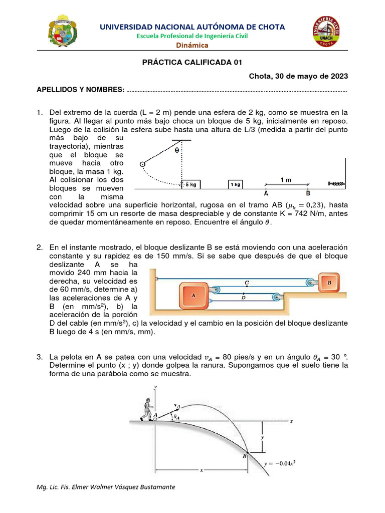Práctica Calificada de Dinámica | PDF