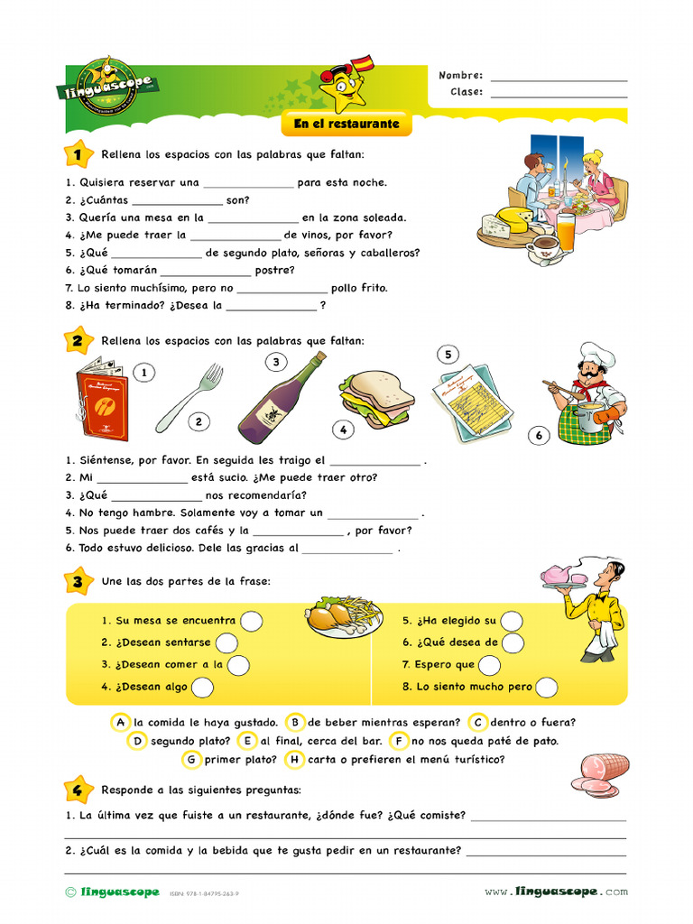 en el restaurante worksheet | PDF