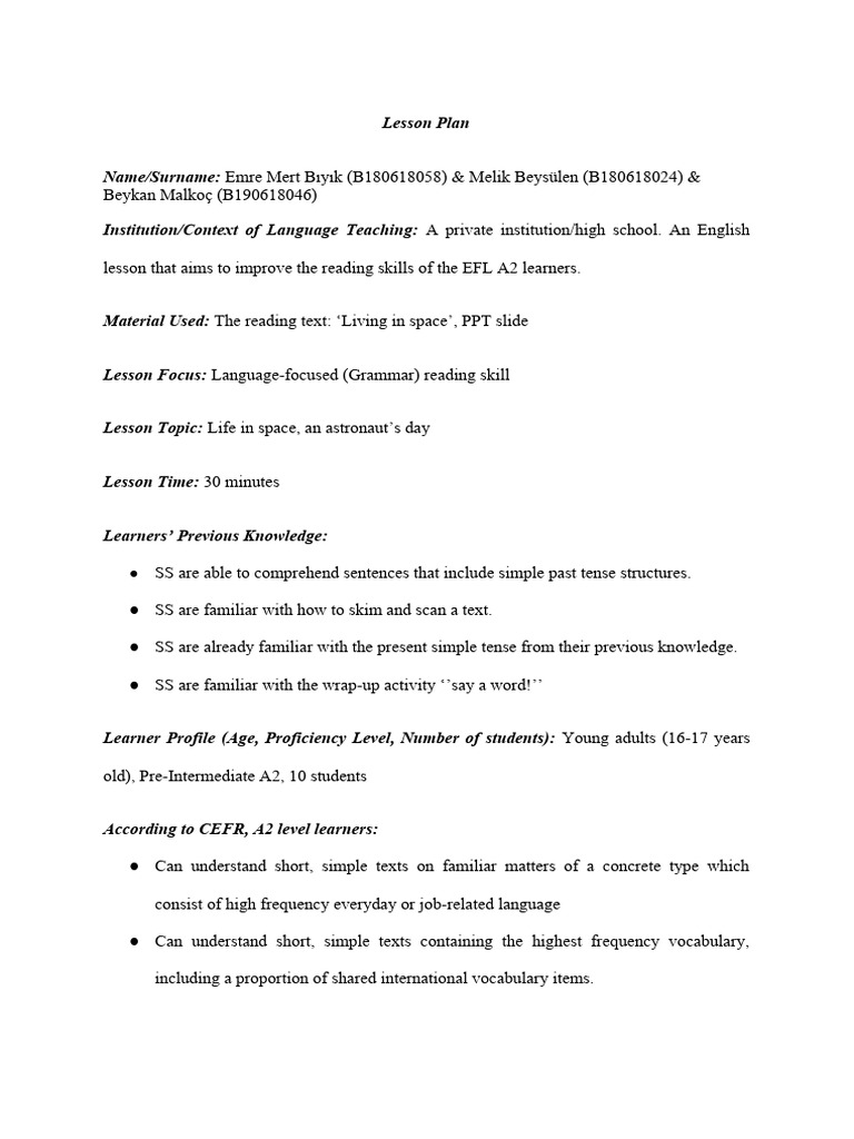 Lesson Plan Reading | PDF | Vocabulary | Question