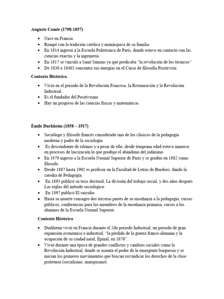 Contexto Biografía - Comte Durkheim Bachelard Popper | PDF | Historia