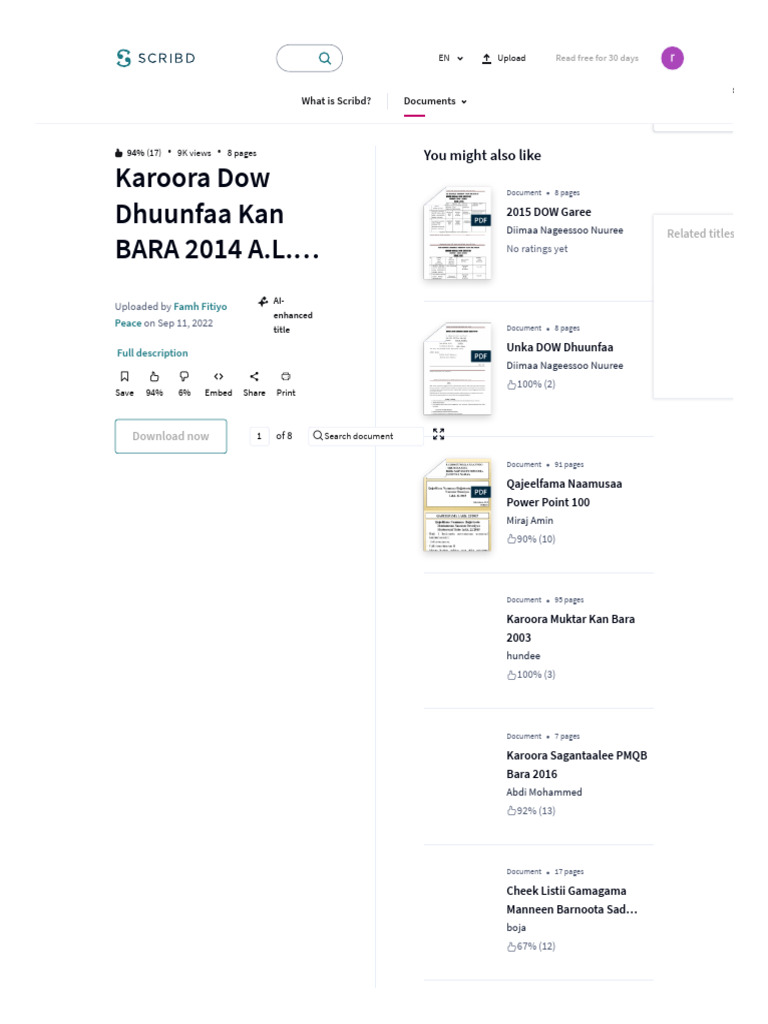 Karoora Dow Dhuunfaa Kan BARA 2014 A.L.I. - MANA BARUMSA Ifa Boru | PDF | Scribd | E Commerce