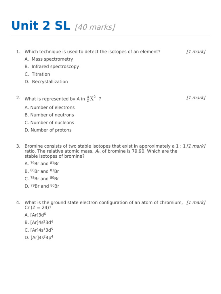 IB Chemistry Unit 2 Practice Questions (Old Syllabus) | PDF