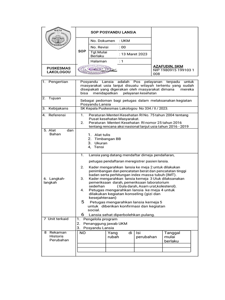 Sop Posyandu Lansia 2023 | PDF