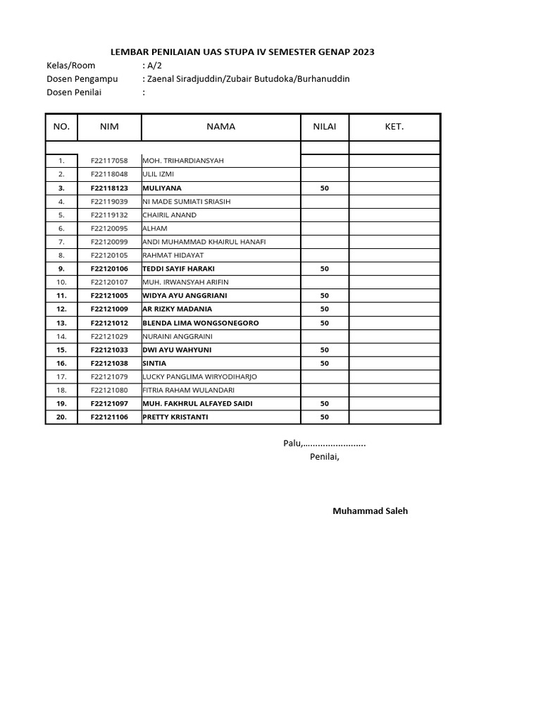 Nilai Room 4.8.B | PDF