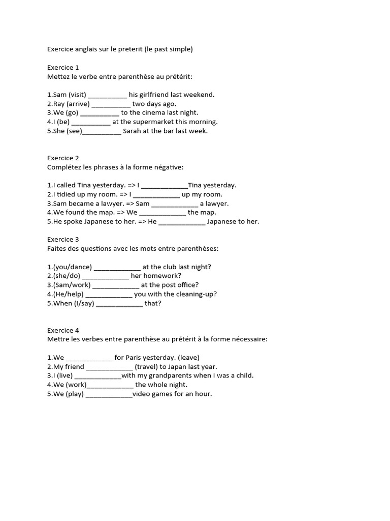 Exercice Anglais Sur Le Preterit | PDF