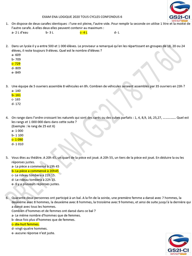 Exam Ena Logique 2020 Tous Cycles Confondus 6 | PDF
