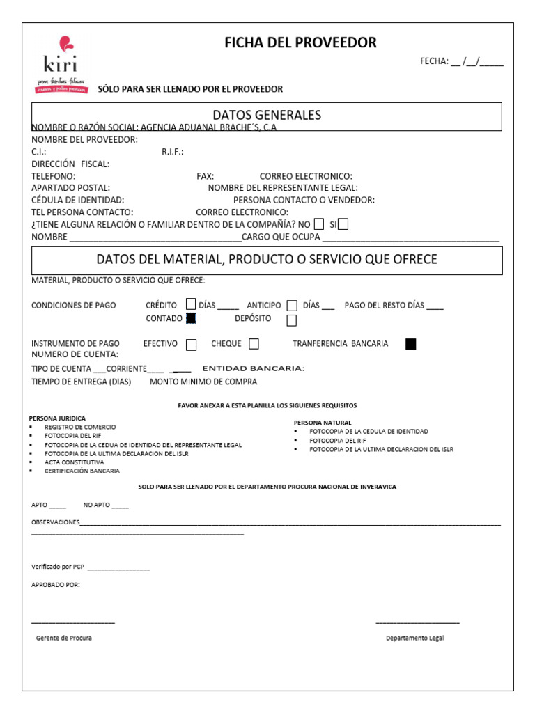 Ficha Del Proveedor | PDF | Dinero | Business