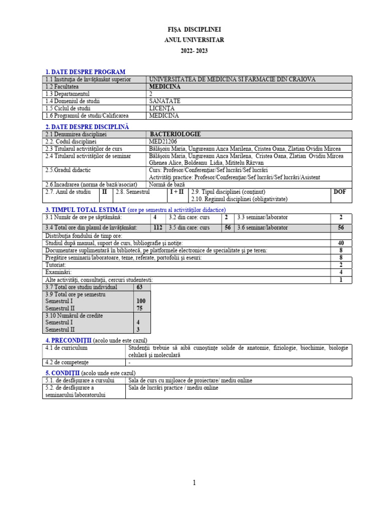 UMFCV M RO D2 Bacteriologie | PDF