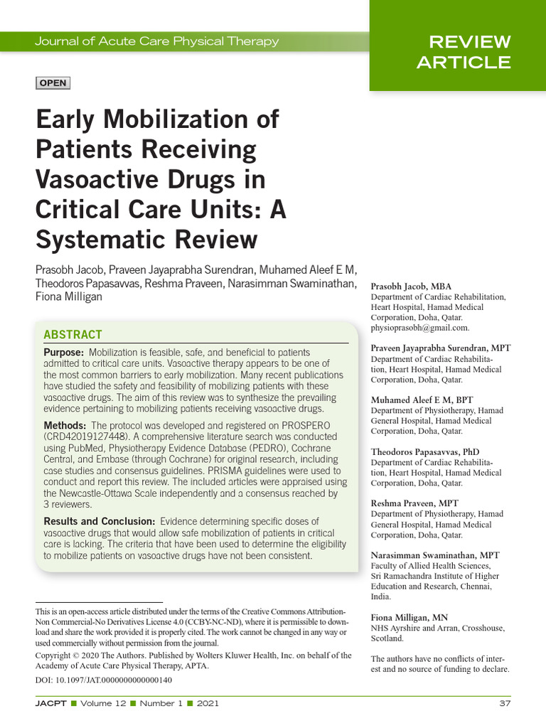 Early Mobilization of Patients Receiving.6 | PDF | Intensive Care Unit | Shock (Circulatory)