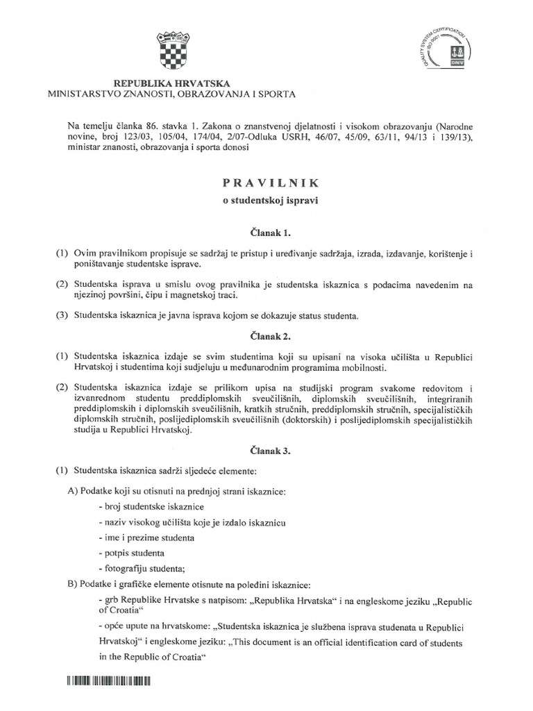 Pravilnik o Studentskoj Ispravi | PDF