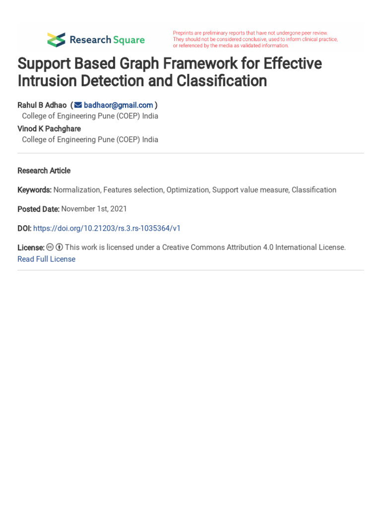 Support Based Graph Framework For Effective Intrusion Detection | PDF
