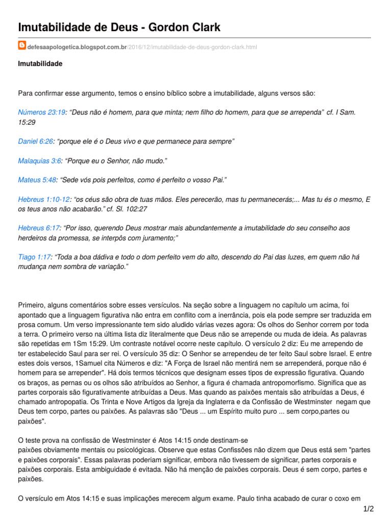 Gordon H. Clark - Imutabilidade de Deus | PDF