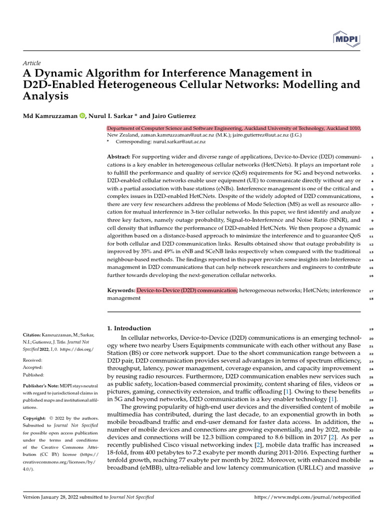 A Dynamic Algorithm For Interference Management In D2d Enabled Heterogeneous Cellular Networks