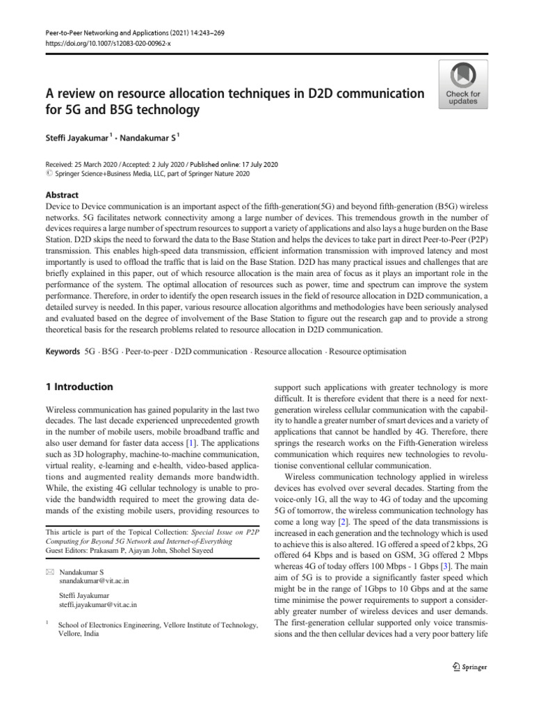 A Review On Resource Allocation Techniques in D2D Communication For 5G and B5G Technology ...