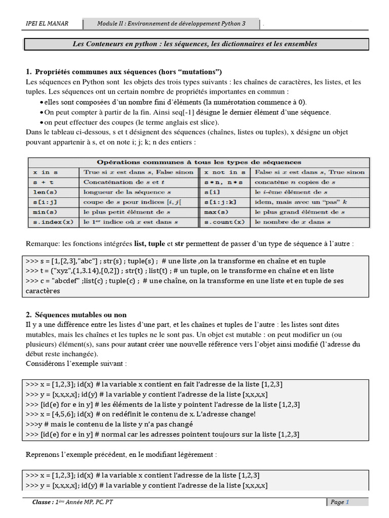 Conteneurs Python : Séquences et Dictionnaires | PDF | Python (Langage ...