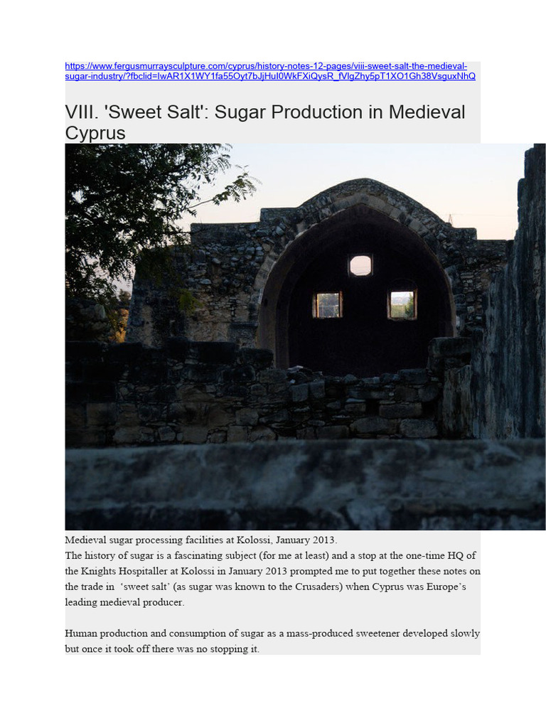 Medieval Cyprus Sugar Industry | PDF