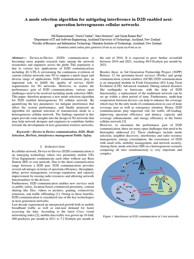 A Mode Selection Algorithm For Mitigating Interference In D2d Enabled 