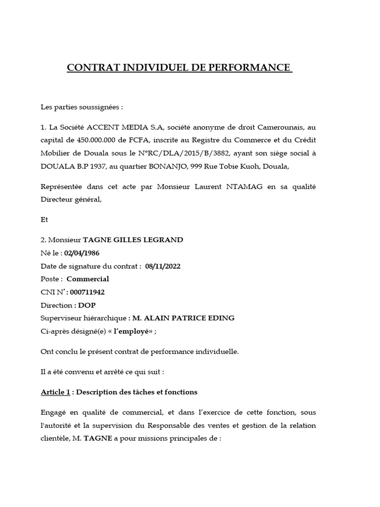 Contrat Indivuduel de Performance | PDF