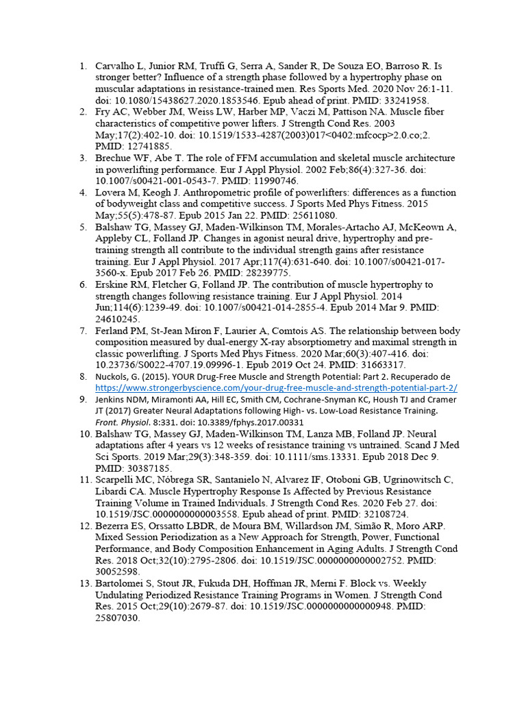 Principios Básicos Del Entrenamiento de Fuerza - TREN 7 - Referencias | PDF