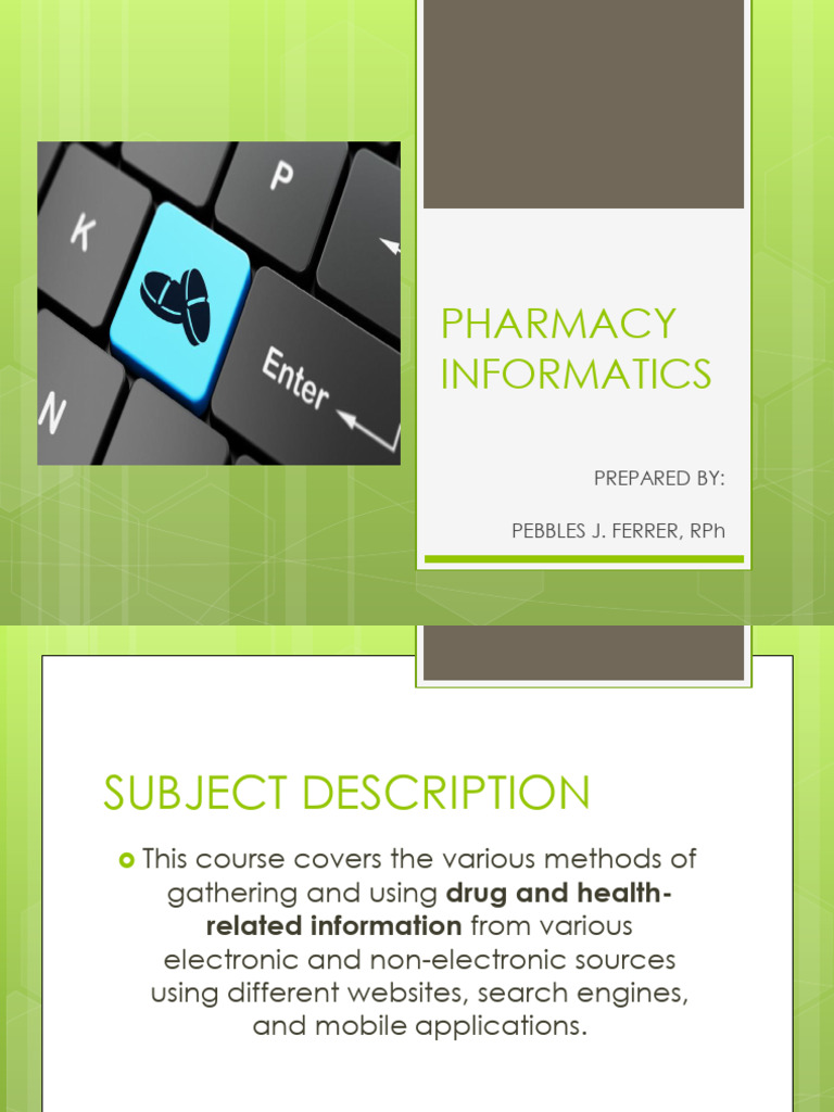 Introduction To PHARMACY INFORMATICS | PDF
