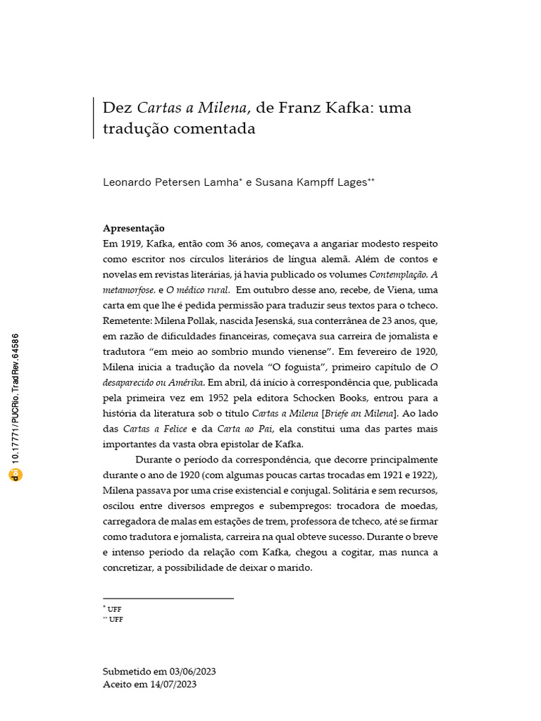 Primeiras Cartas A Milena | PDF