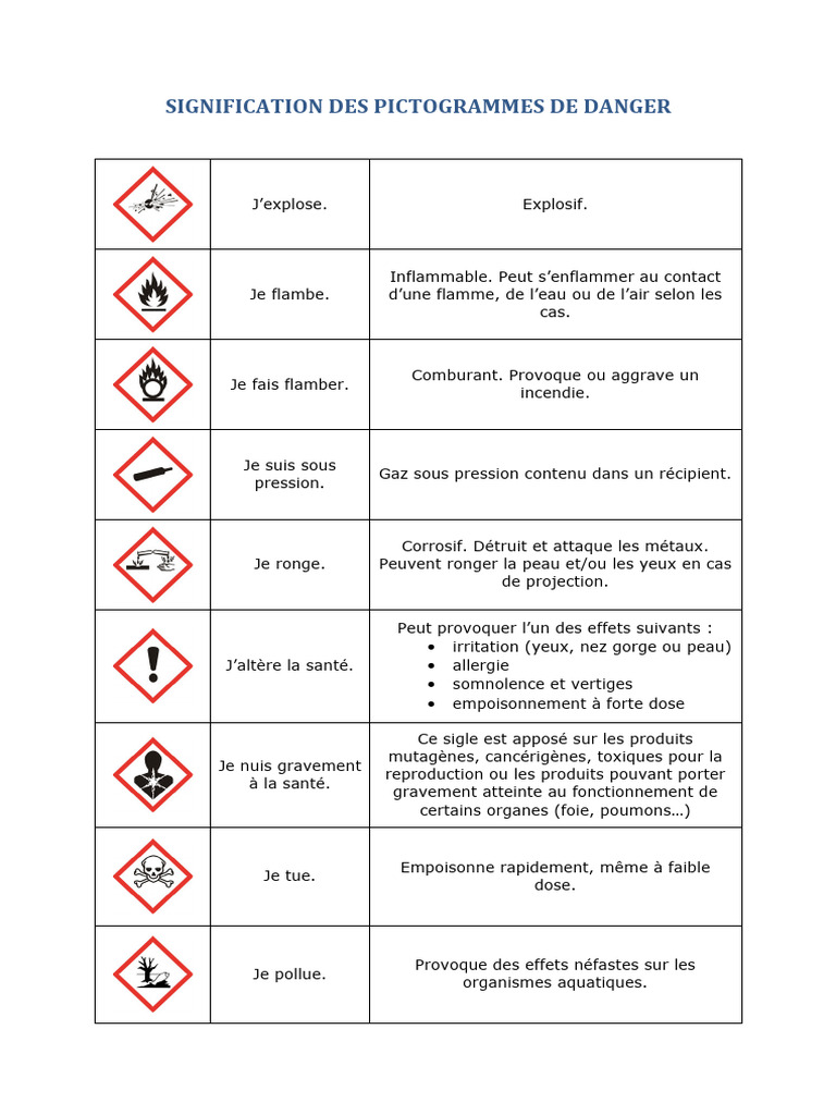 Signification Des Pictogrammes | PDF
