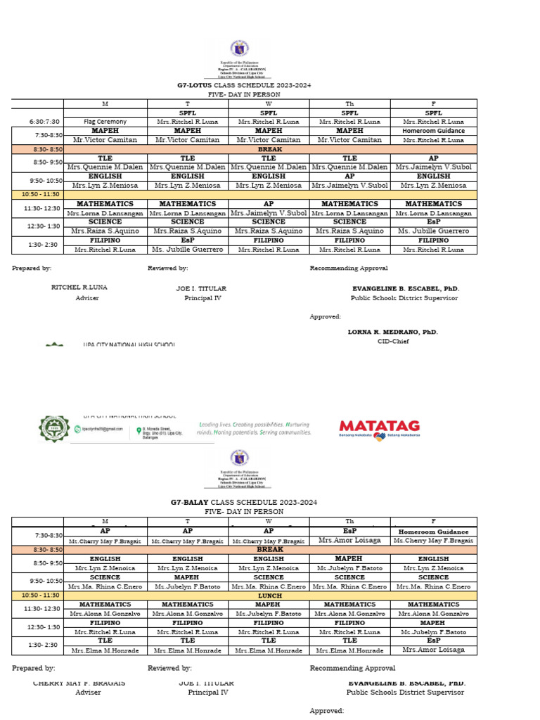 Class Program G7 S.Y. 2023 2024 | PDF