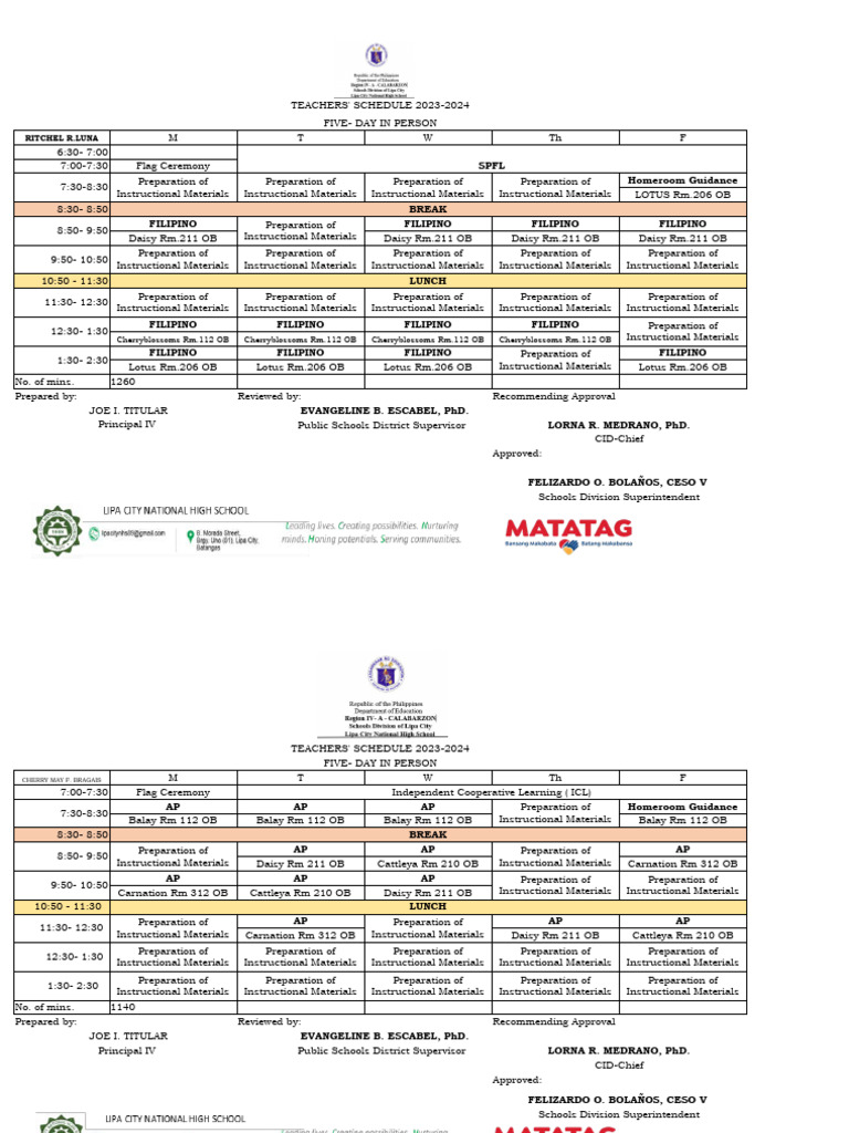 Class Program G7 S.Y. 2023 2024 | PDF