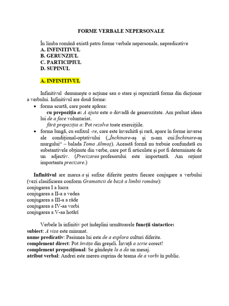 Forme Verbale Nepersonale | PDF