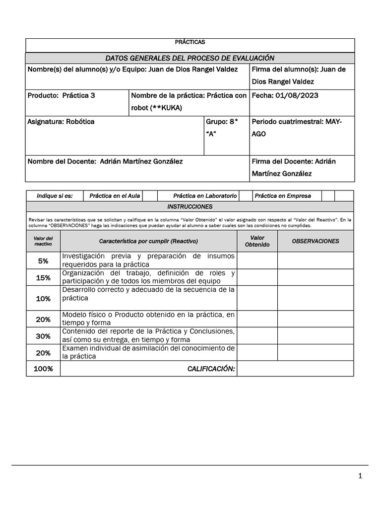 ROB - Práctica Con Robot (KUKA) | PDF