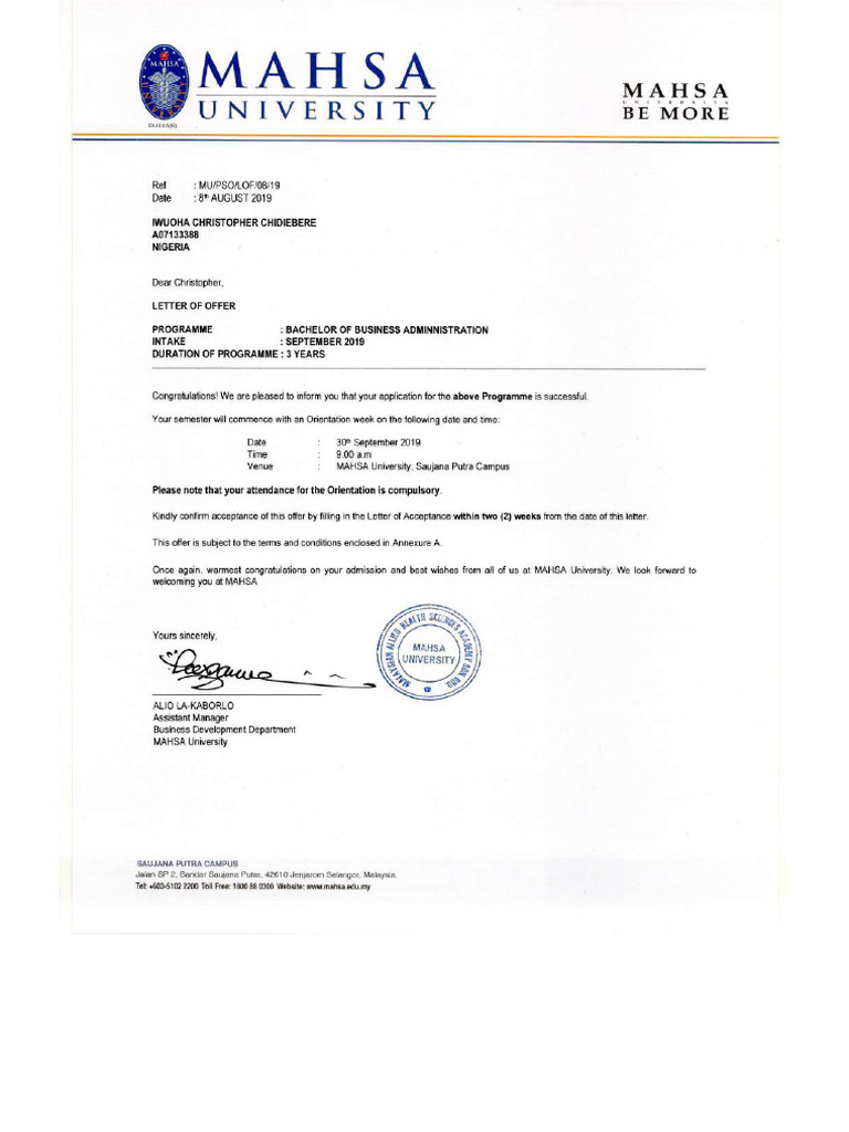 Iwuoha - New Offer Letter | PDF