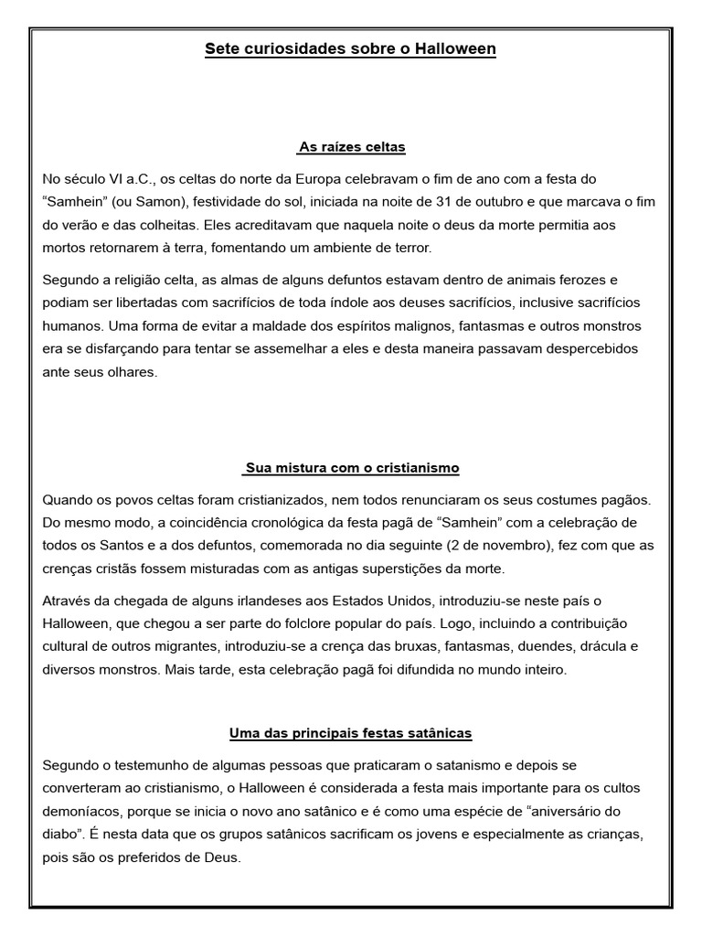 Sete Curiosidades Sobre o Halloween | PDF Sete Curiosidades Sobre o Halloween | PDF