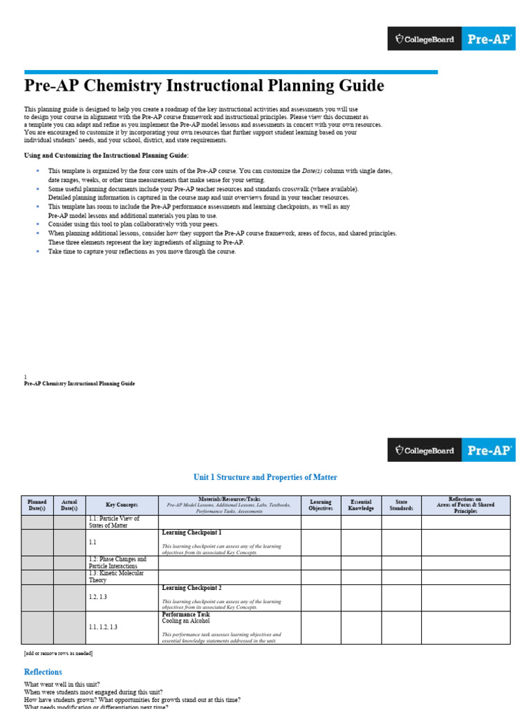 Pre AP Chemistry Instructional Planning Guide | PDF