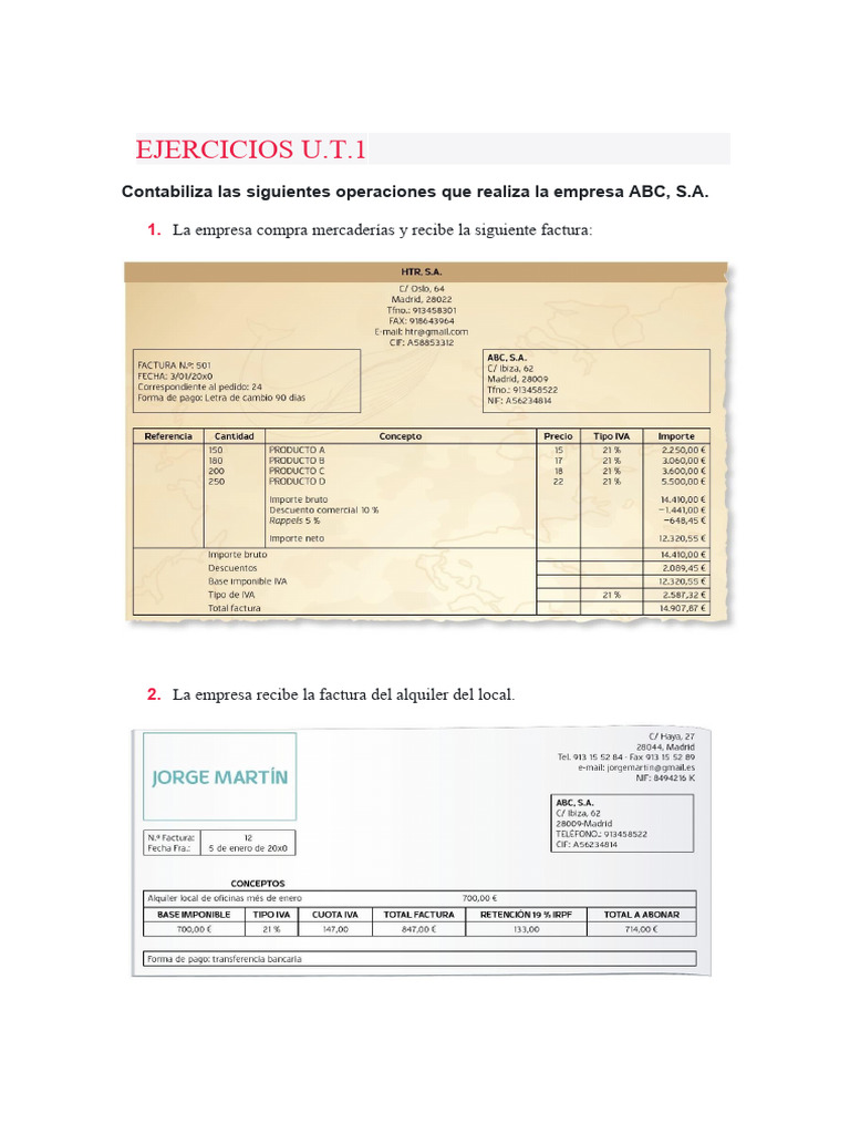 Ejercicios Con Facturas Resueltos Unidad 1 | PDF