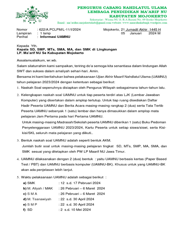 622 PCLP Edaran Uamnu Umum | PDF