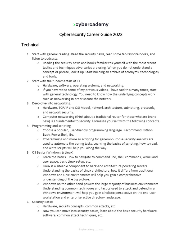 Cybersecurity Career Guide 2023 | PDF