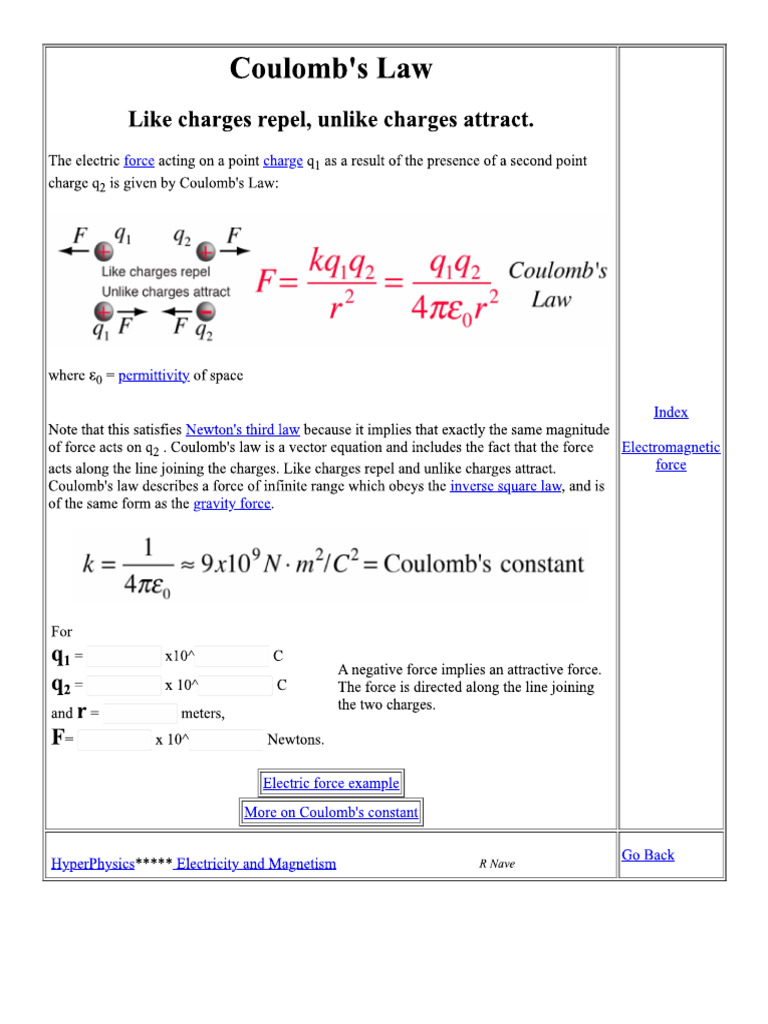 Coulomb's Law - Charge | PDF