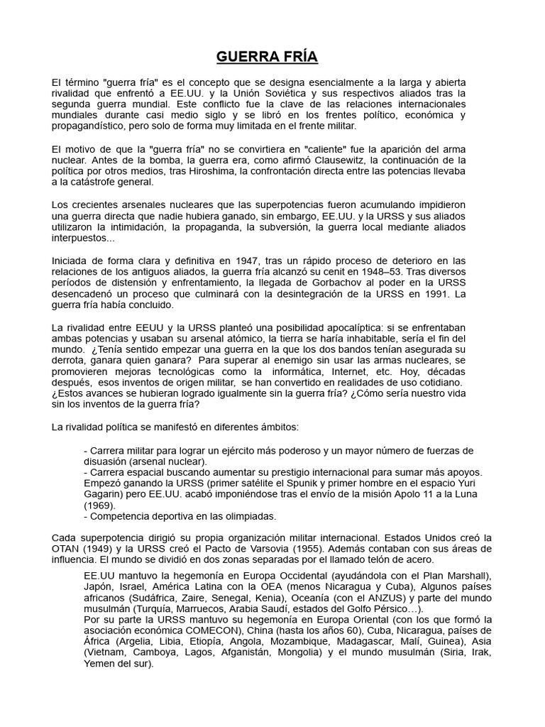 Guerra Fría Actividad | PDF